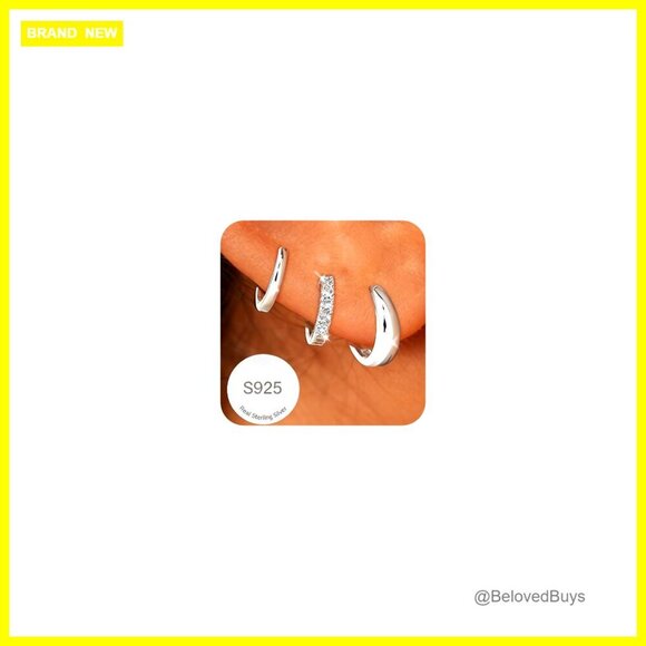 Jewelry | 3 Pair Sterling Silver Huggie Hoop Earrings Stack Set ...